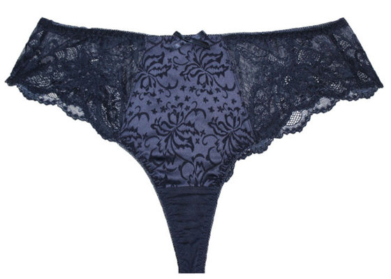 Culottes sexy de dentelle de filles de lanières de femmes de jacquard taille de fantaisie de satin de basse dans bleu-foncé
