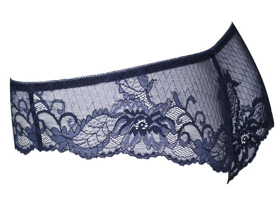 Culottes sexy de dentelle de filles de lanières de femmes de jacquard taille de fantaisie de satin de basse dans bleu-foncé