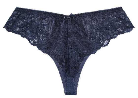 Culottes sexy de dentelle de filles de lanières de femmes de jacquard taille de fantaisie de satin de basse dans bleu-foncé