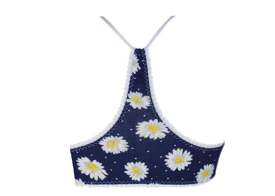 Cotton Racerback Lace Bralettes   Spaghetti Straps Bra with Flora Printing