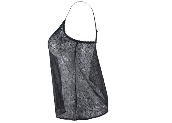 Vêtements de nuit floraux de femmes de dentelle de grâce d'OEM avec l'encolure de V, noire