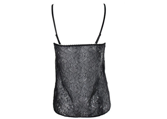Vêtements de nuit floraux de femmes de dentelle de grâce d'OEM avec l'encolure de V, noire