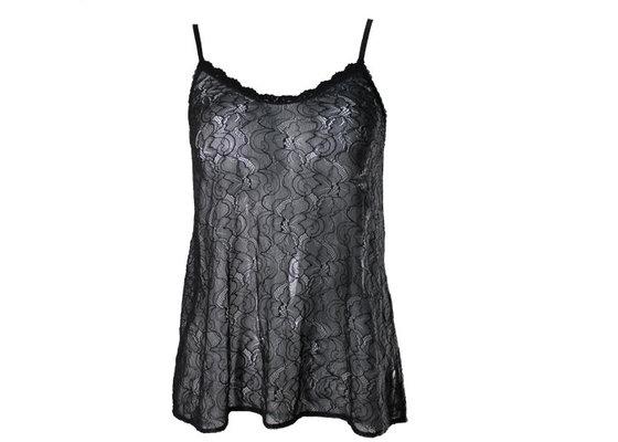 Vêtements de nuit floraux de femmes de dentelle de grâce d'OEM avec l'encolure de V, noire