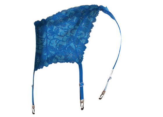 Ceintures de jarretière sexy démontables bleues de Beautifu avec la dentelle florale élastique