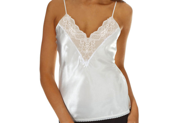 Princesse Pure White Elegant Ladies glisse la camisole de décolleté en V avec l'équilibre de dentelle