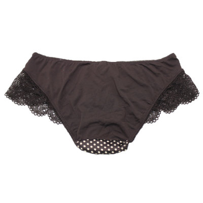 Sous-vêtements de coton de lingerie de culottes de point de polka de café rétros de dessous de shorts froncés de dentelle de ruche