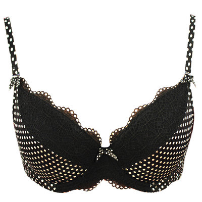 Avec des femmes de points de polka de cru de soutien-gorge d'Underwire de dentelle d'arc plus la tasse Bralette de la taille D E