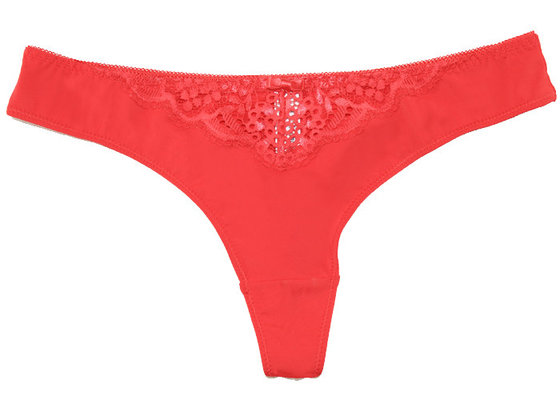 Comfortable Hot Red Micro Mini Thong Lace Decoration Woman Lingerie T Back Thong