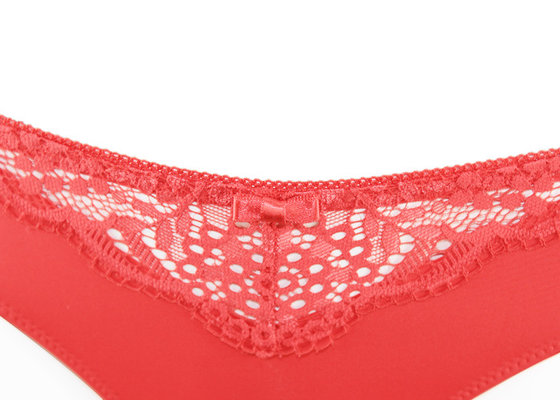 Comfortable Hot Red Micro Mini Thong Lace Decoration Woman Lingerie T Back Thong