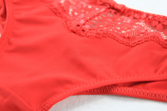 Comfortable Hot Red Micro Mini Thong Lace Decoration Woman Lingerie T Back Thong