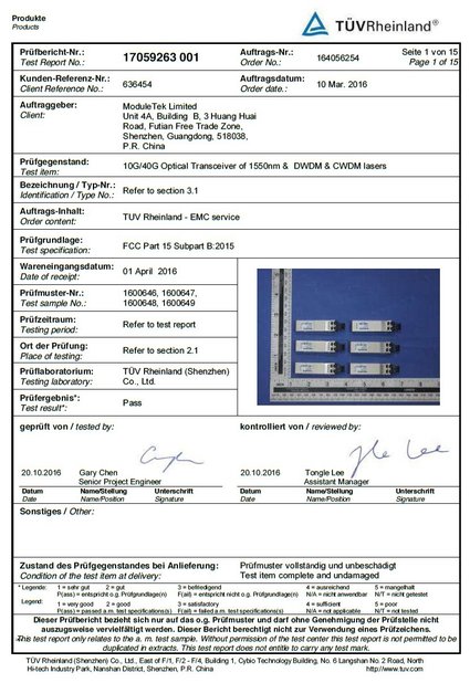 China ModuleTek International Co., Limited certification