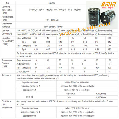 105°C 6000 Hours Capacitor Snap in Electrolytic Capacitor for Solar PV Power Inverter and Wind Power Inverter