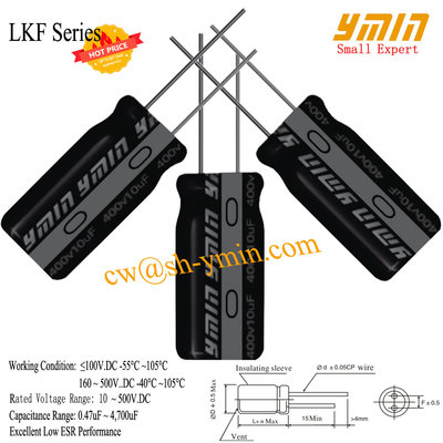LKF Series 105°C 7000 ~ 10000 Hours Capacitor Radial Aluminum Electrolytic Capacitor for CFL Lamps RoHS