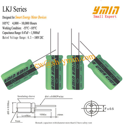 LKJ Series105°C 4,000 ~ 10,000 Hours Capacitor Radial Sleeve Aluminum Electrolytic Capacitor for General Purpose RoHS