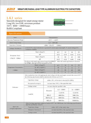 LKJ Series105°C 4,000 ~ 10,000 Hours Capacitor Radial Sleeve Aluminum Electrolytic Capacitor for General Purpose RoHS