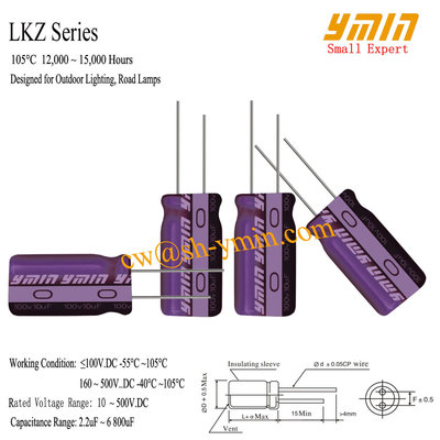 LKZ Series 105°C 12,000 ~ 15,000 Hours Capacitors Radial Aluminum Electrolytic Capacitor for LED Road Lamps RoHS