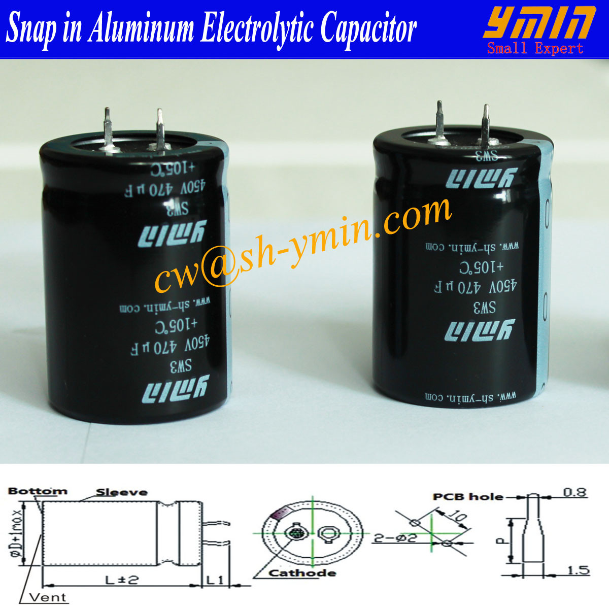 Heat Pump Capacitor Snap in Electrolytic Capacitor for Heat Pump Refrigerator and Air Conditioner