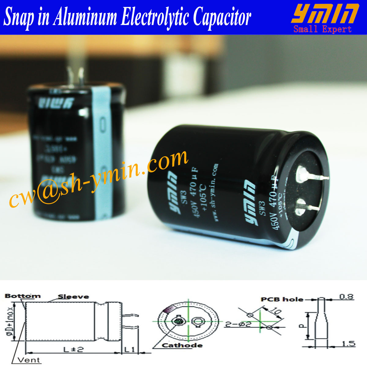 450V 470uF Capacitor 105C 3000 Hours Snap in Electrolytic Capacitor for Wind Turbine Power Inverter and AC Wave Inverter