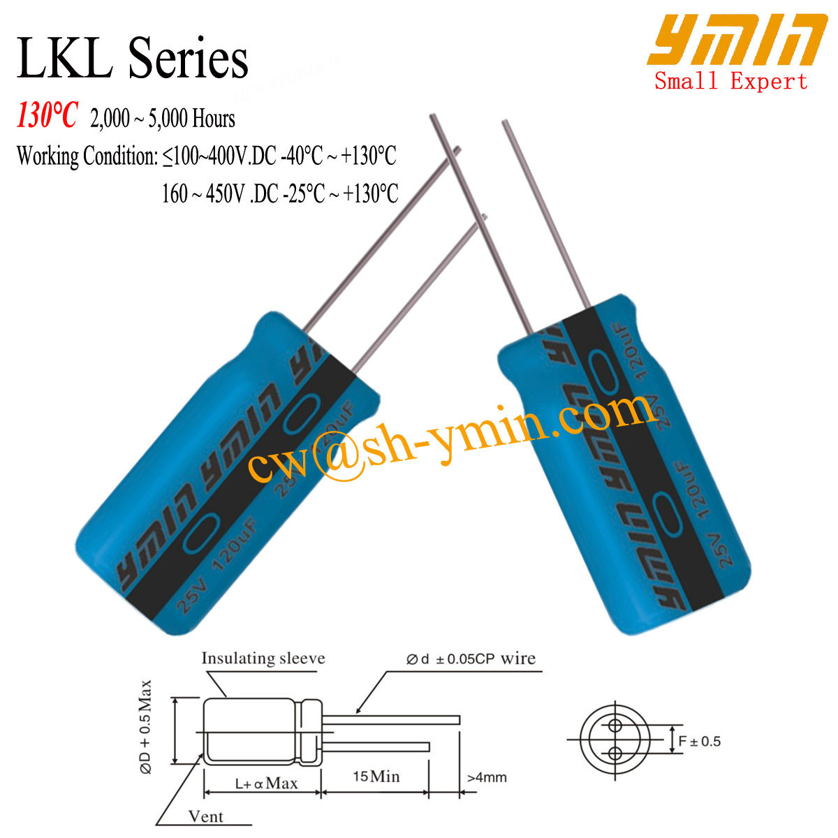LKL Series 130°C 2,000 ~ 5,000 Hours Capacitor Radial Aluminum Electrolytic Capacitor for General Purpose RoHS