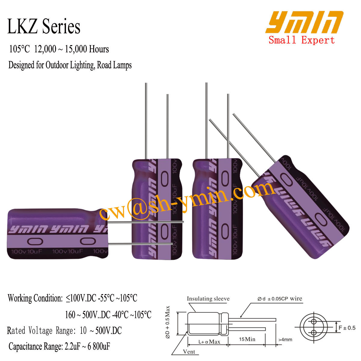 LKZ Series 105°C 12,000 ~ 15,000 Hours Capacitors Radial Aluminum Electrolytic Capacitor for LED Road Lamps RoHS
