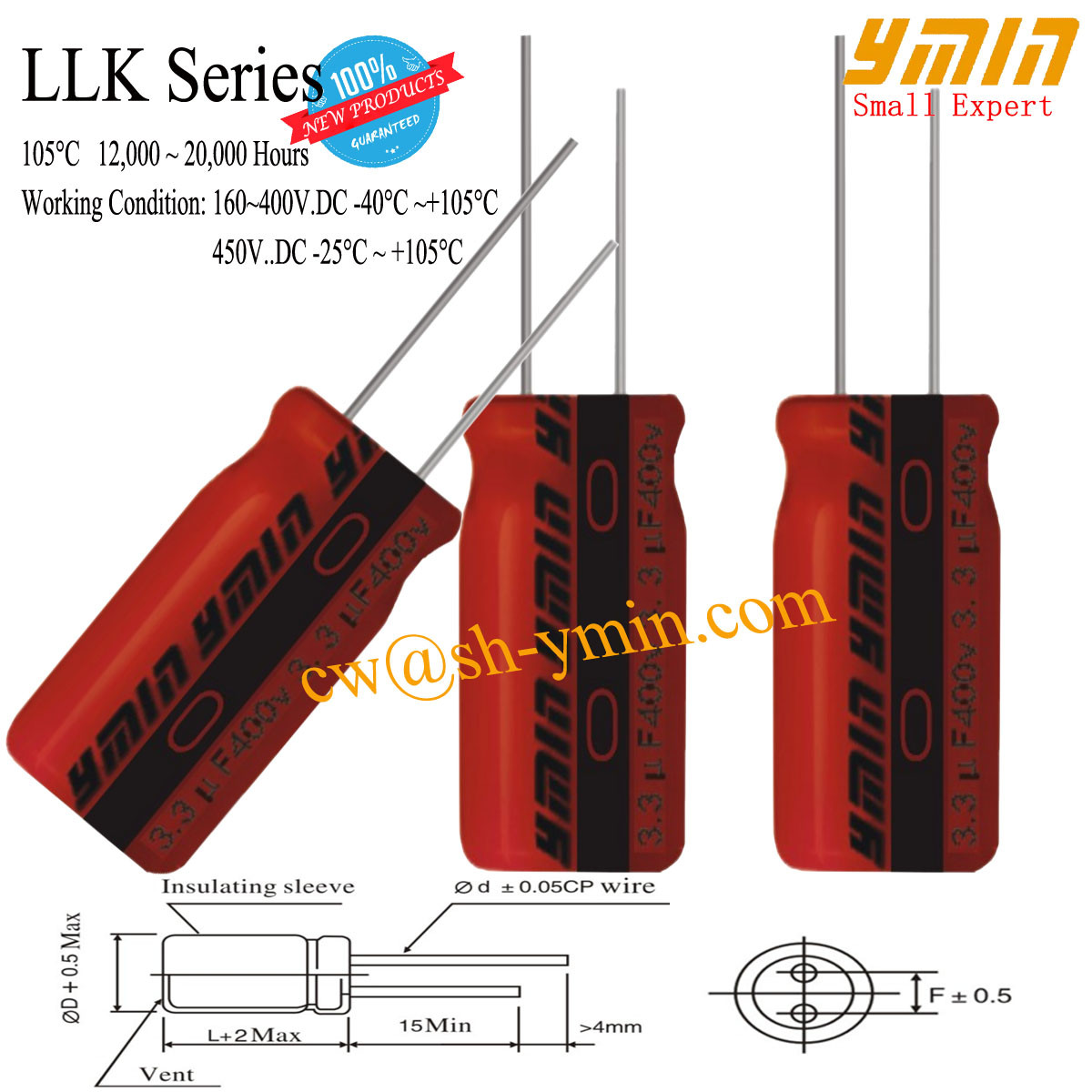LLK Series 105°C 12,000 ~ 20,000 Hours Capacitor Radial Aluminum Electrolytic Capacitor for General Purpose RoHS