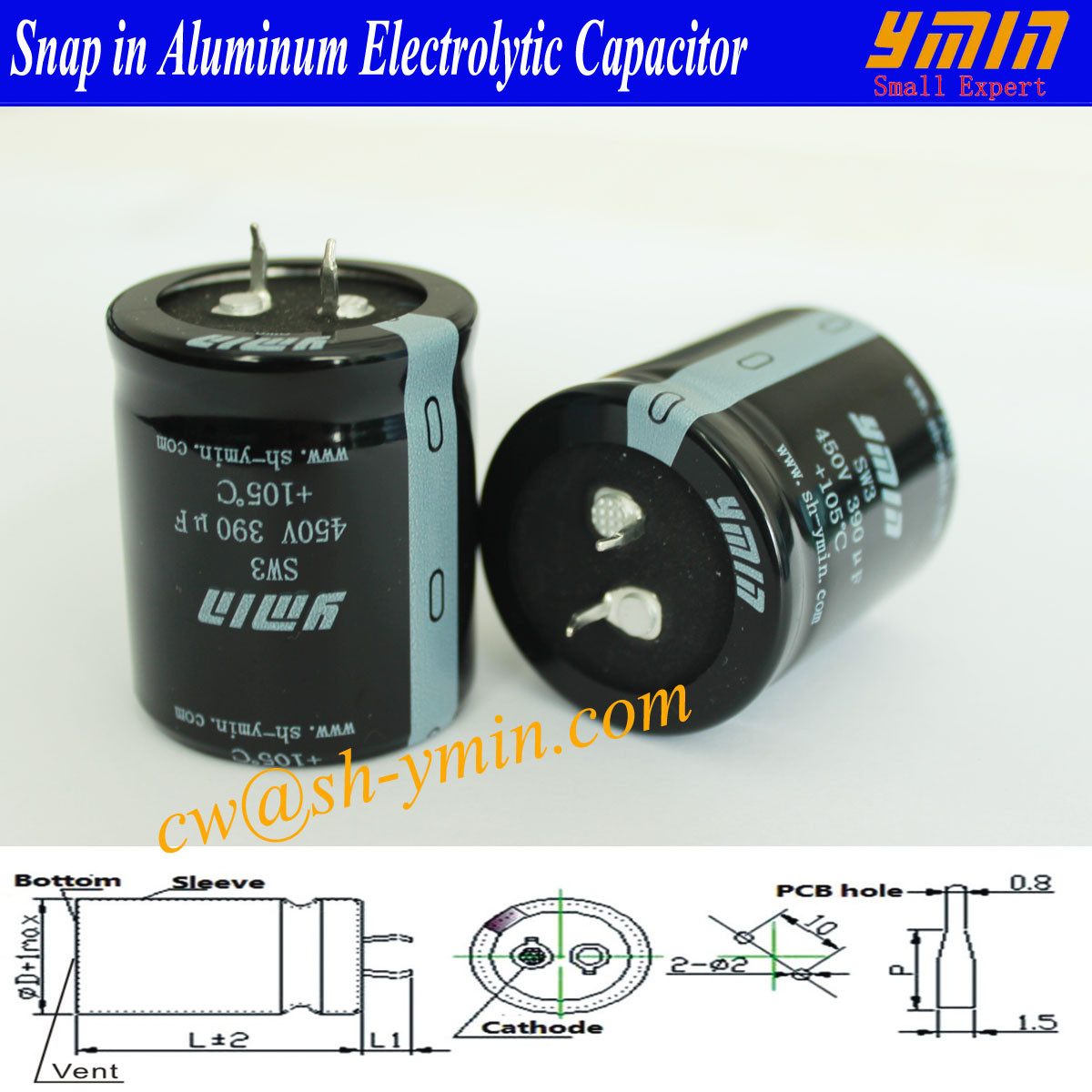 450V 390uF Capacitor 105C 6000 Hours Snap in Aluminum Electrolytic Capacitor for AC Wave Inverters RoHS