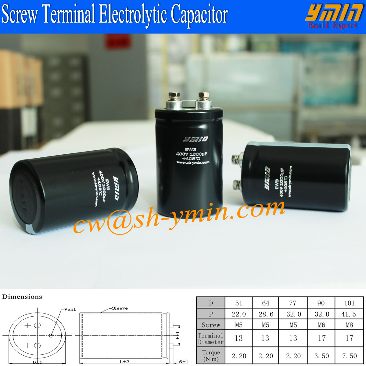 400V 1000uF Capacitor Screw Bolt Terminal Aluminum Electrolytic Capacitor RoHS Compliant