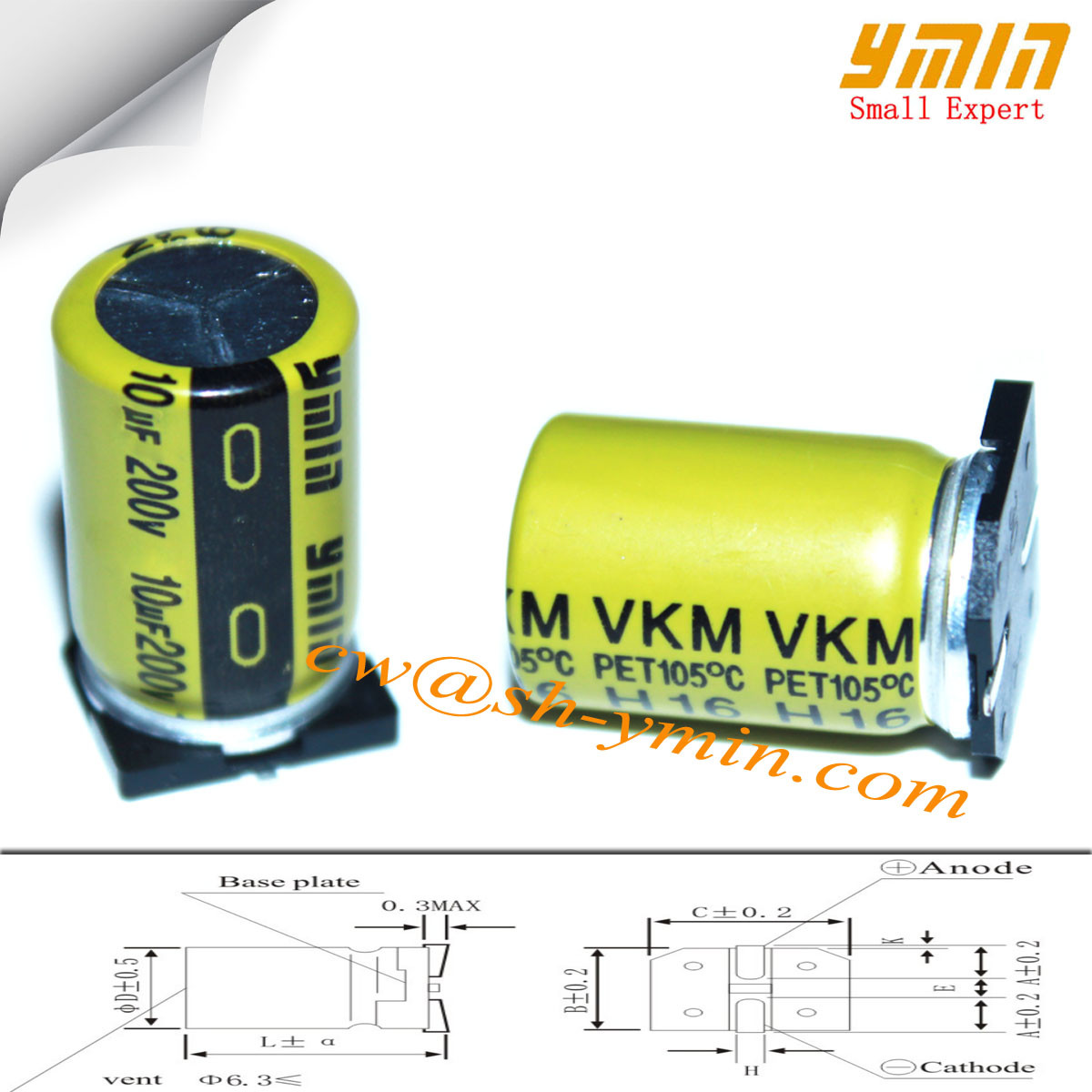 200V 10uF 8x10mm SMD Capacitors VKM Series 105°C 7,000 ~ 10,000 Hours SMD Aluminum Electrolytic Capacitor  RoHS
