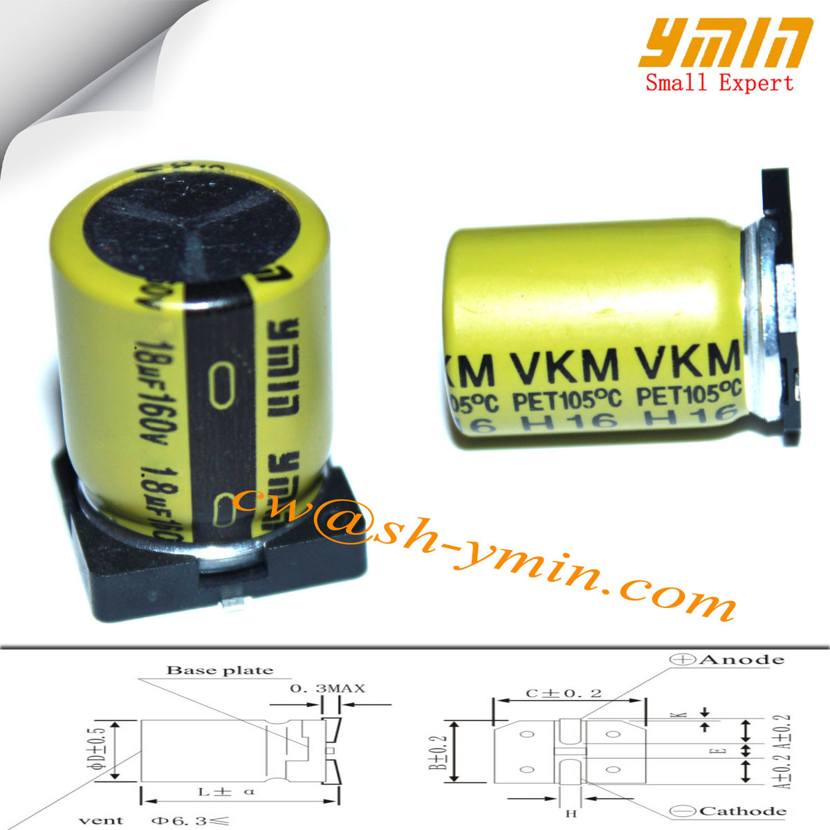 160V 1.8uF 5x10mm SMD Capacitors VKM Series 105°C 7,000 ~ 10,000 Hours SMD Aluminum Electrolytic Capacitor  RoHS
