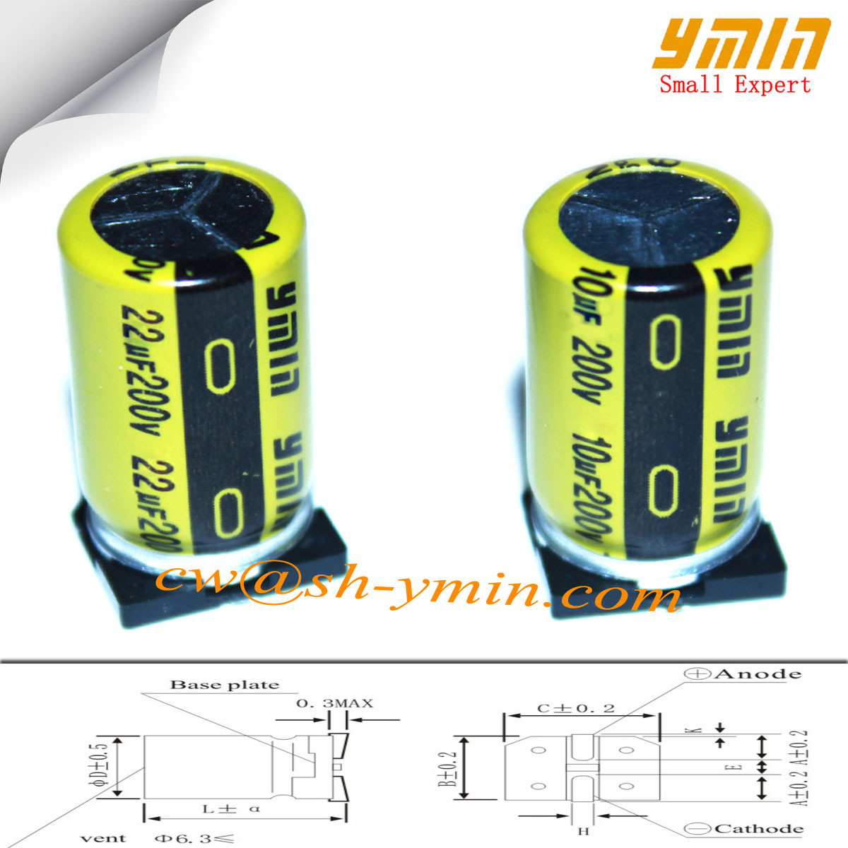 200V 22uF 8x16.5mm SMD Capacitors VKM Series 105°C 7,000 ~ 10,000 Hours SMD Aluminum Electrolytic Capacitor  RoHS