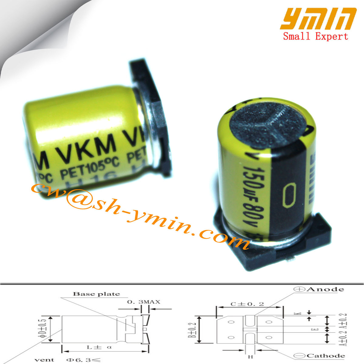 80V 150uF 10x14.5mm SMD Capacitors VKM Series 105°C 7,000 ~ 10,000 Hours SMD Aluminum Electrolytic Capacitor  RoHS