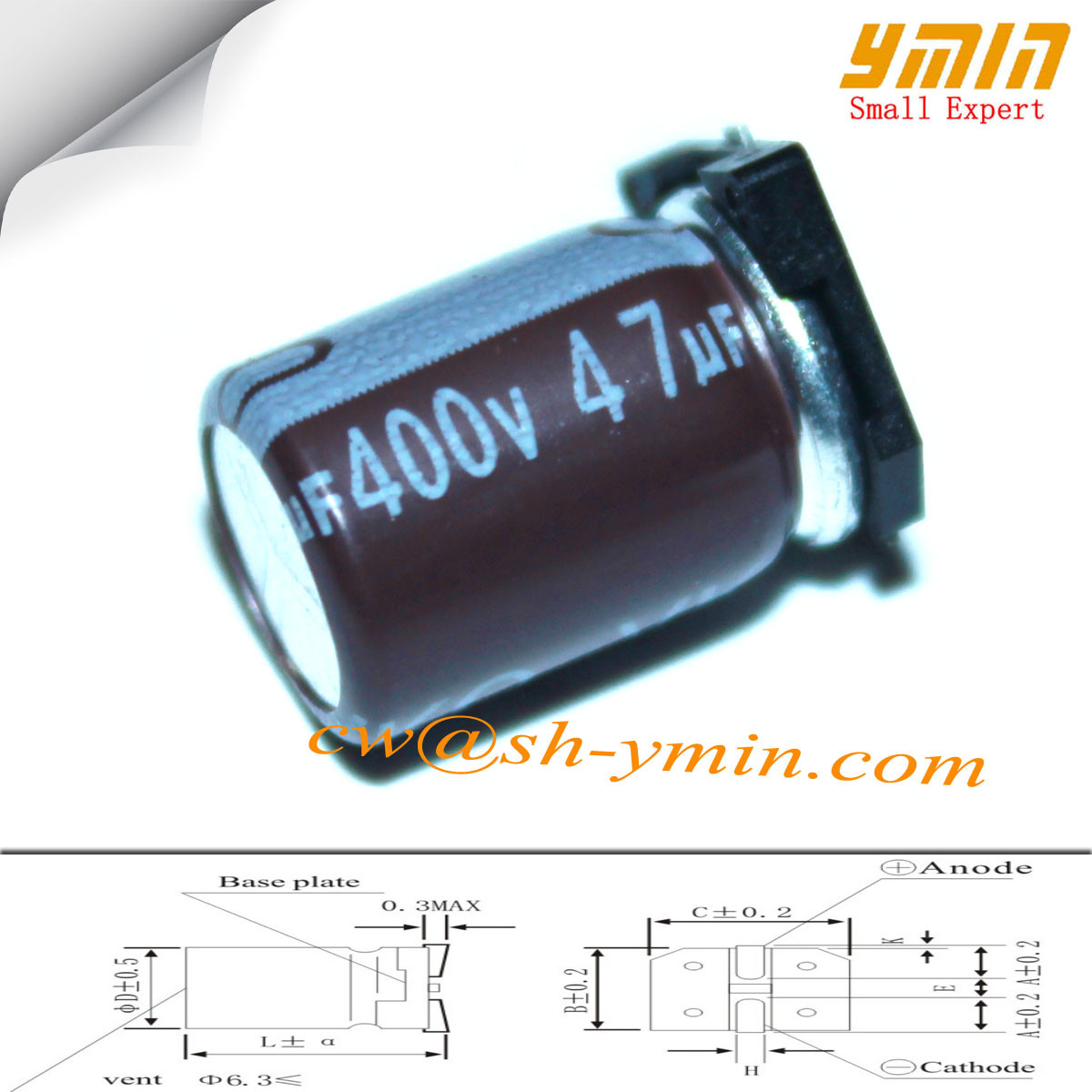 400V 47uF 18x21mm SMD Capacitors VKO Series 105°C 6,000 ~ 8,000 Hours SMD Aluminum Electrolytic Capacitor  RoHS