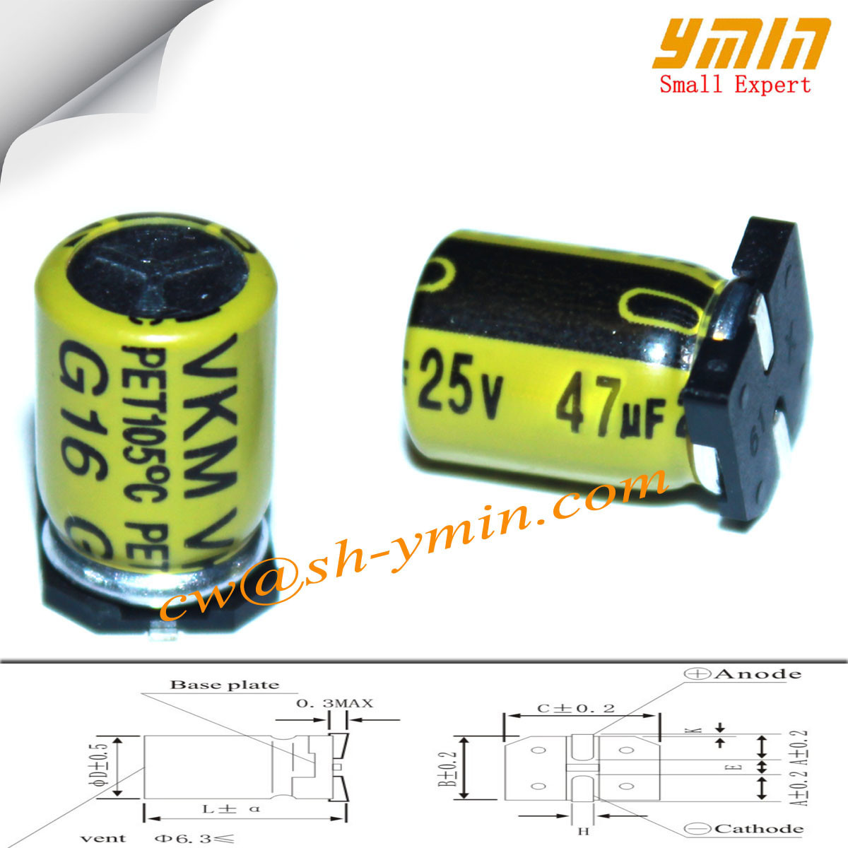 25V 47uF 5x10mm SMD Capacitors VKM Series 105°C 7,000 ~ 10,000 Hours SMD Aluminum Electrolytic Capacitor  RoHS