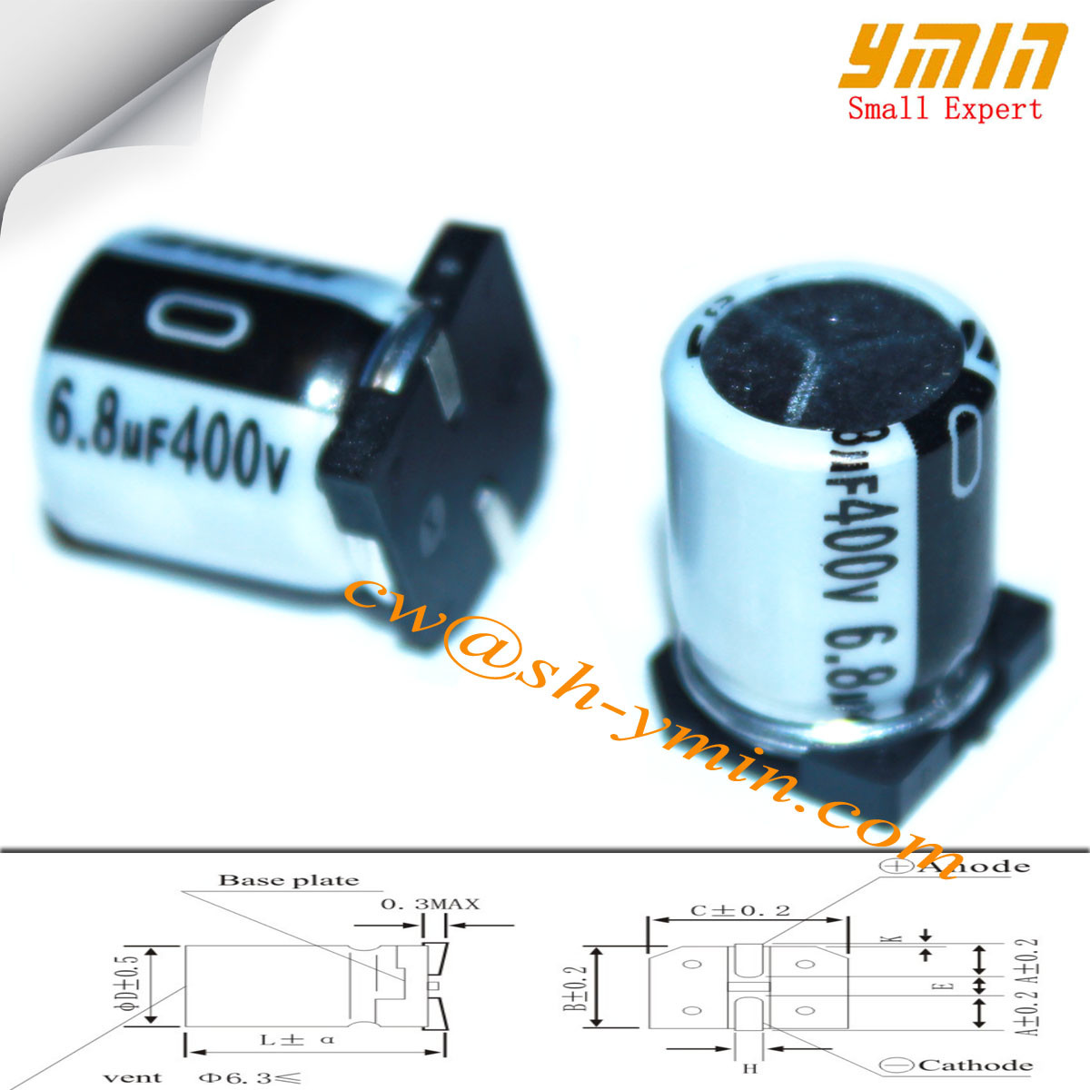 400V 6.8uF 10x13mm SMD Capacitors VKL Series 125°C 2,000 ~ 5,000 Hours SMD Aluminum Electrolytic Capacitor  RoHS