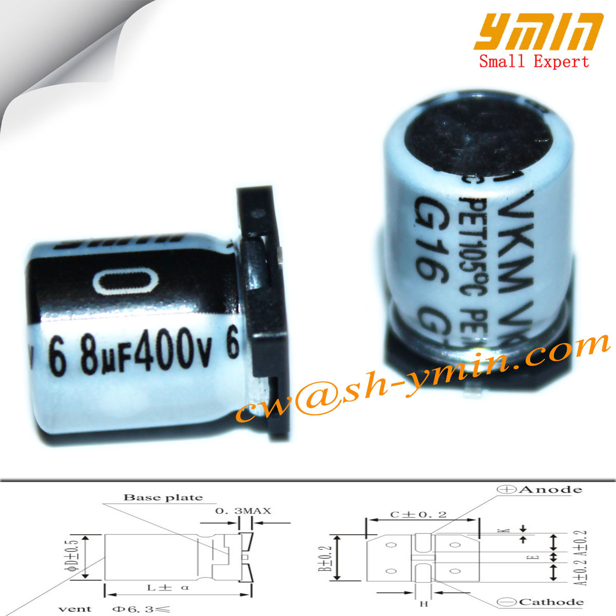 400V 68uF 18x21mm SMD Capacitors VKM Series 105°C 7,000 ~ 10,000 Hours SMD Aluminum Electrolytic Capacitor  RoHS