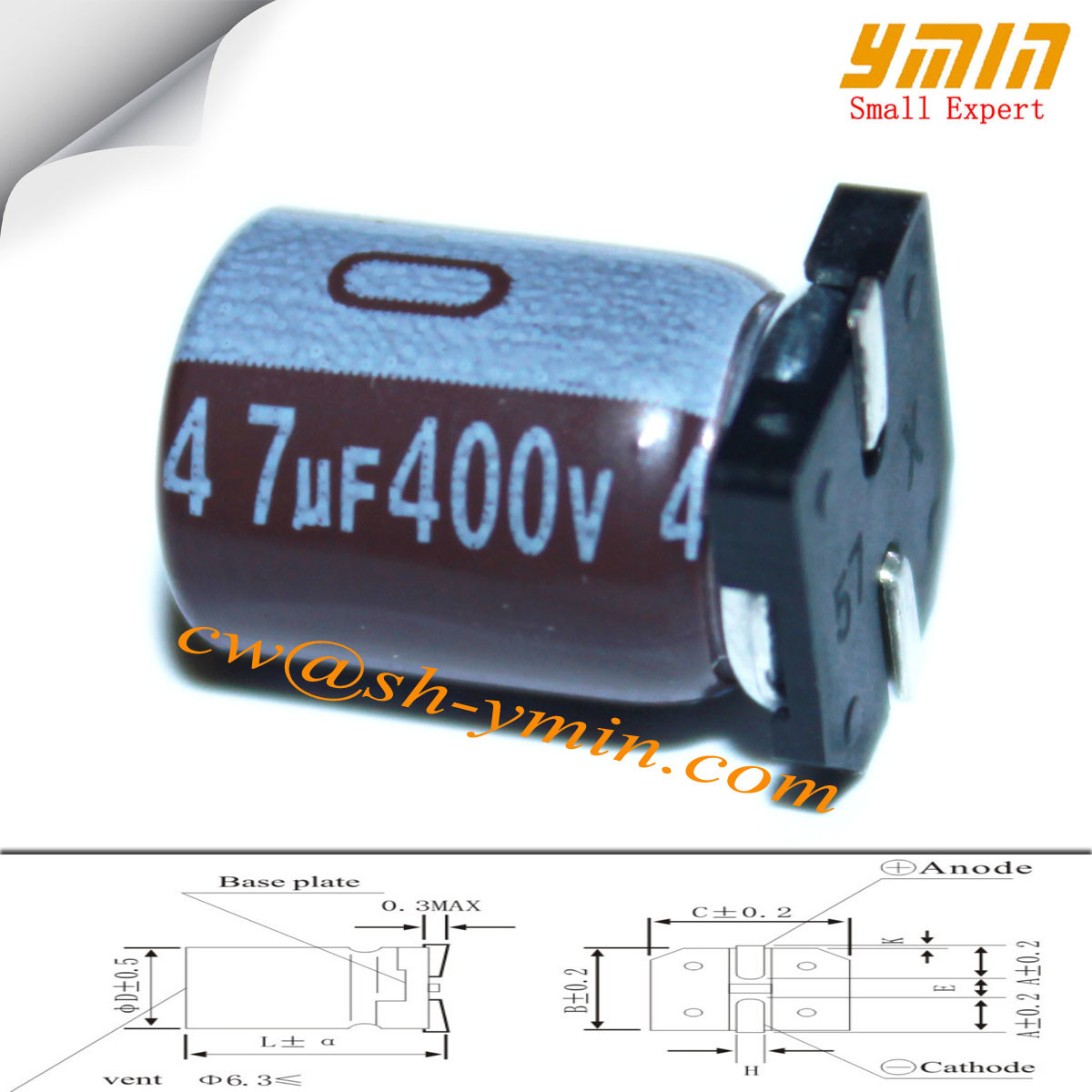 400V 47uF 18x21mm SMD Capacitors VKO Series 105°C 6,000 ~ 8,000 Hours SMD Aluminum Electrolytic Capacitor  RoHS