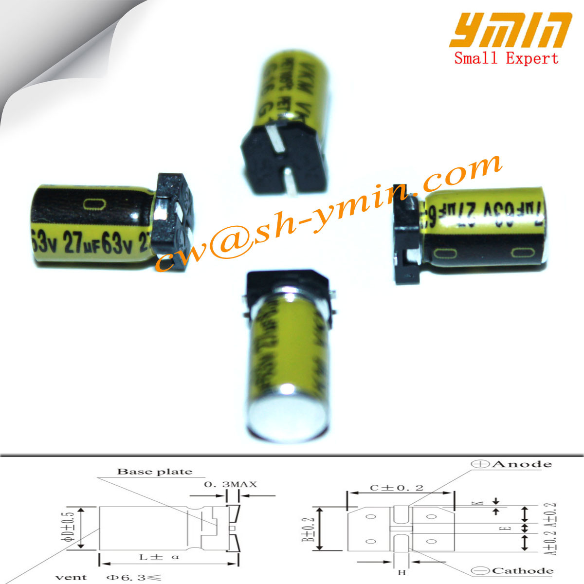 63V 27uF 5x10mm SMD Capacitors VKM Series 105°C 7,000 ~ 10,000 Hours SMD Aluminum Electrolytic Capacitor  RoHS