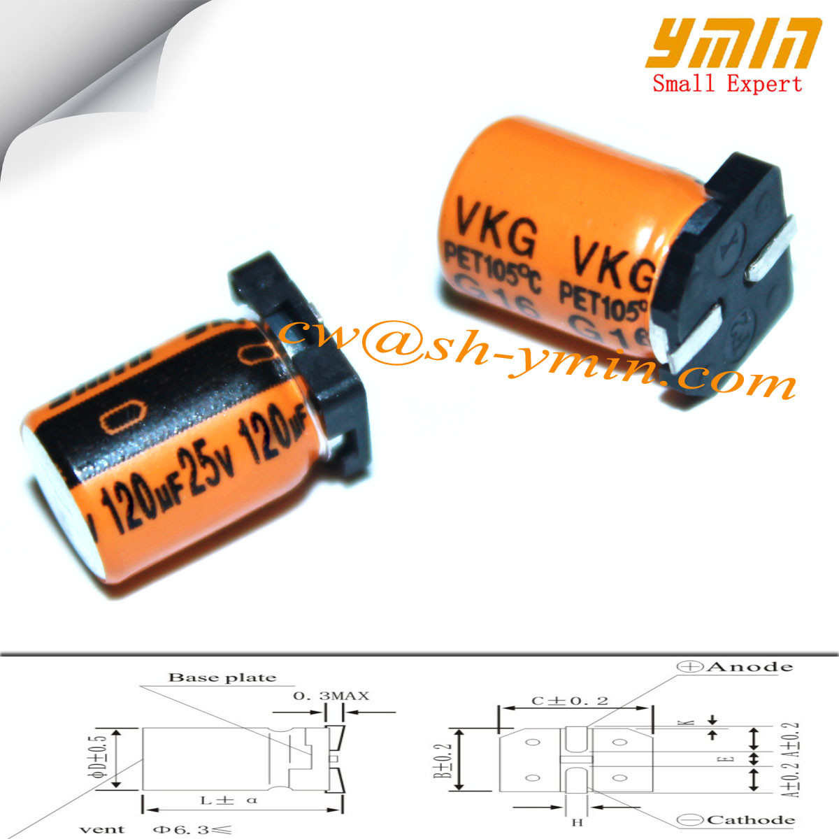 120uF 25V 6.3x12mm SMD Capacitors VKG Series 105°C 8,000 ~ 12,000 Hours SMD Aluminum Electrolytic Capacitor  RoHS