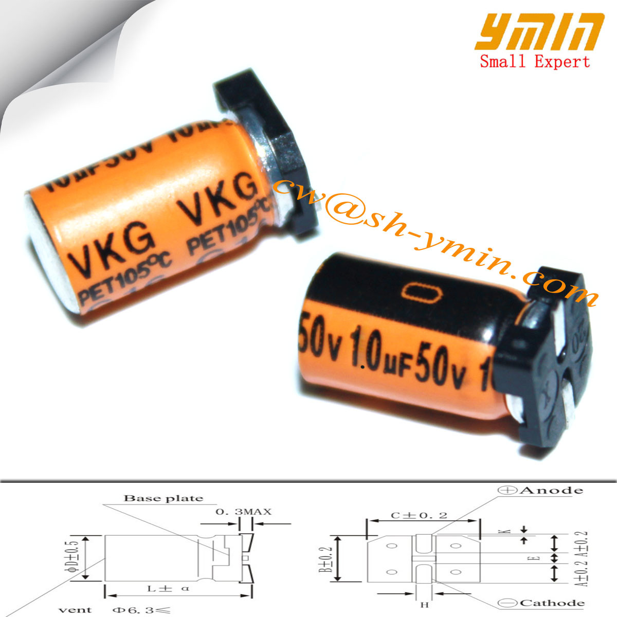 1.0uF 50V 5x10mm SMD Capacitors VKG Series 105°C 8,000 ~ 12,000 Hours SMD Aluminum Electrolytic Capacitor  RoHS