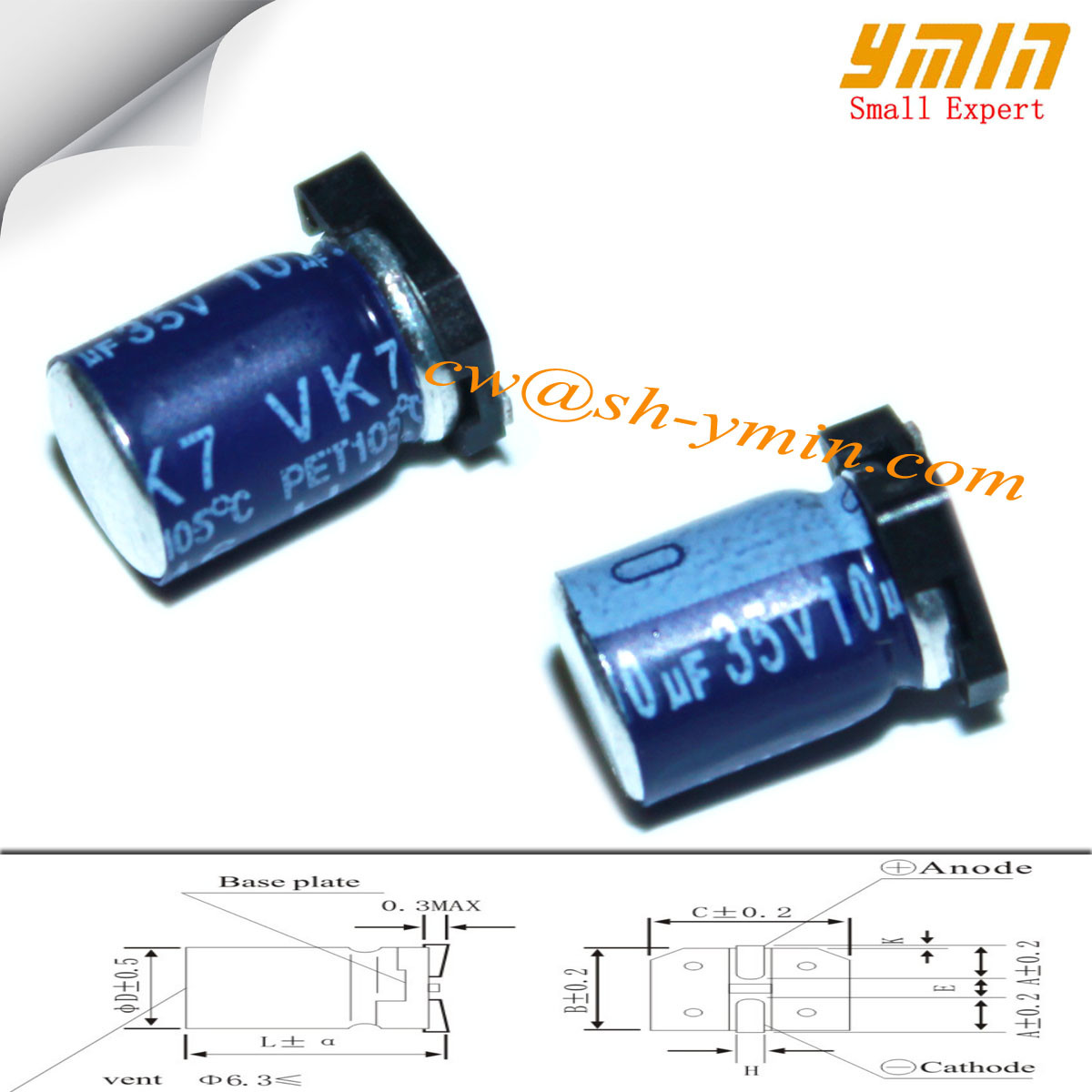 10uF 35V 5x7.7mm SMD Capacitors VK7 Series 105°C 4,000 ~ 6,000 Hours SMD Aluminum Electrolytic Capacitor  RoHS