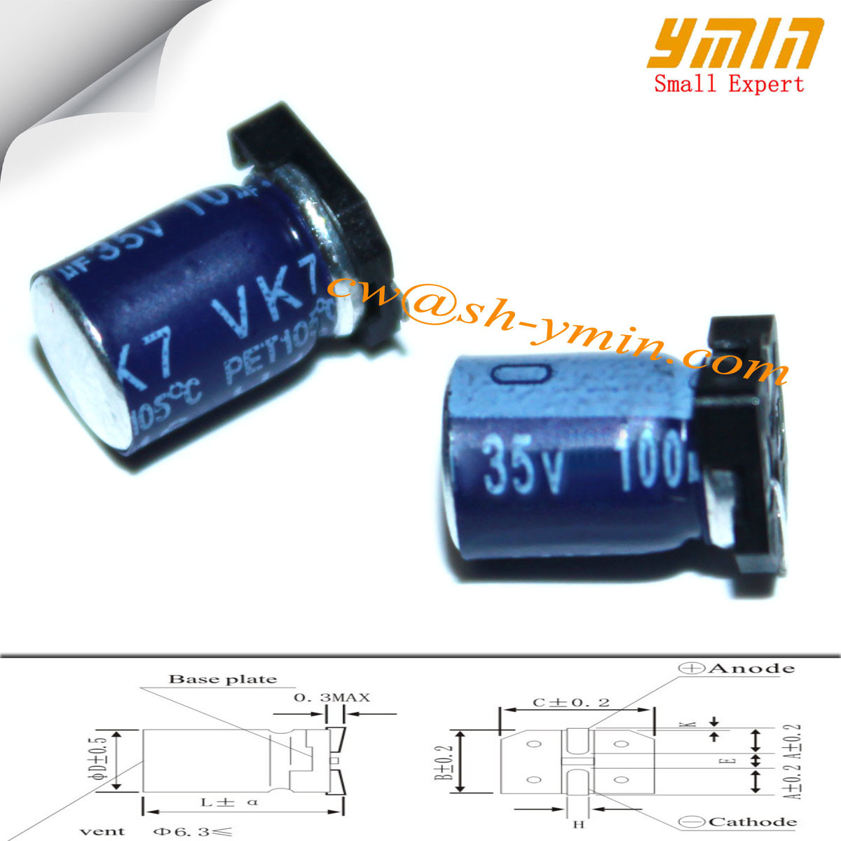 100uF 35V 8x7.7mm SMD Capacitors VK7 Series 105°C 4,000 ~ 6,000 Hours SMD Aluminum Electrolytic Capacitor  RoHS