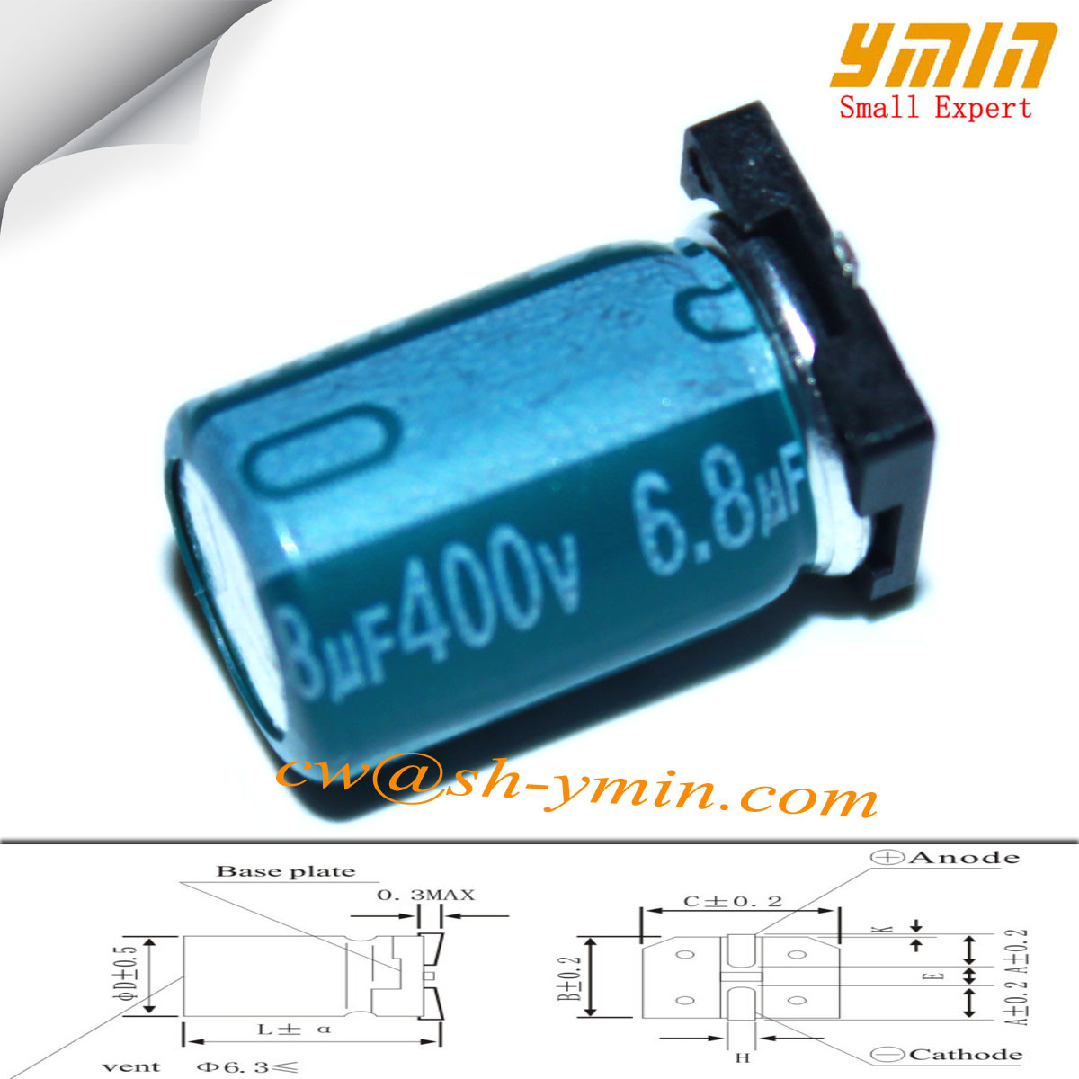 6.8uF 400V 8x16.5mm SMD Capacitors VKG Series 105°C 8,000 ~ 12,000 Hours SMD Aluminum Electrolytic Capacitor  RoHS