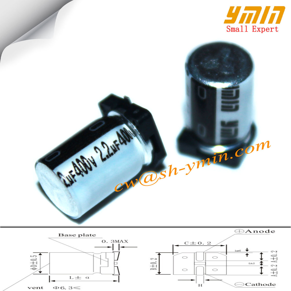 2.2uF 400V 6.3x10mm SMD Capacitors VKL Series 125°C 2,000 ~ 5,000 Hours SMD Aluminum Electrolytic Capacitor  RoHS