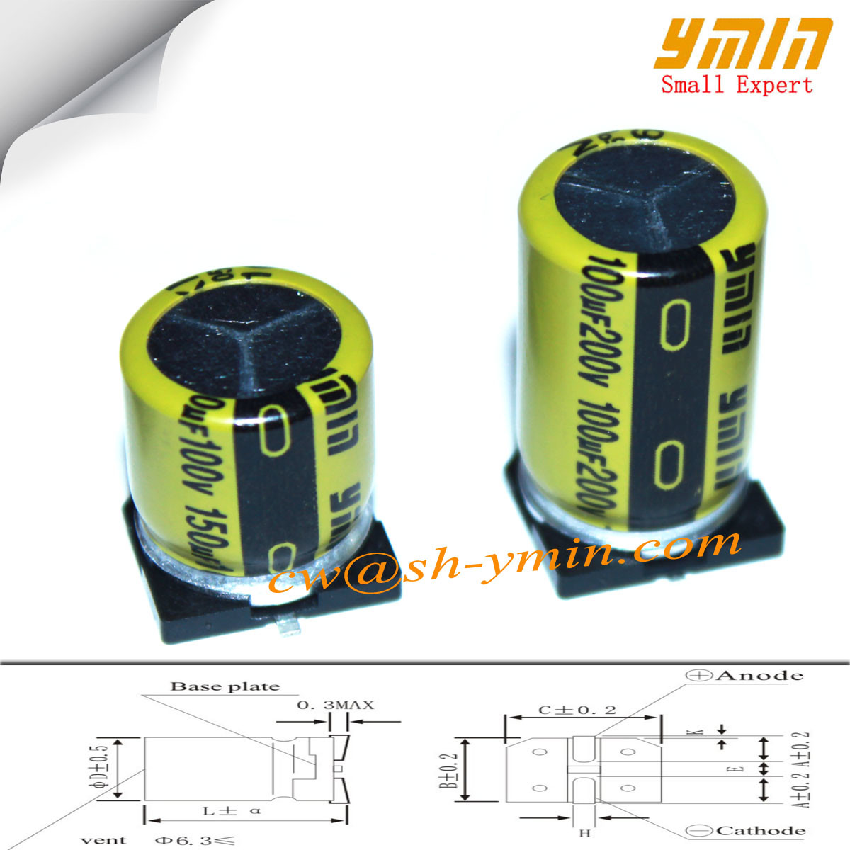 100uF 200V 12.5x21mm SMD Capacitors VKM Series 105°C 7,000 ~ 10,000 Hours SMD Aluminum Electrolytic Capacitor  RoHS