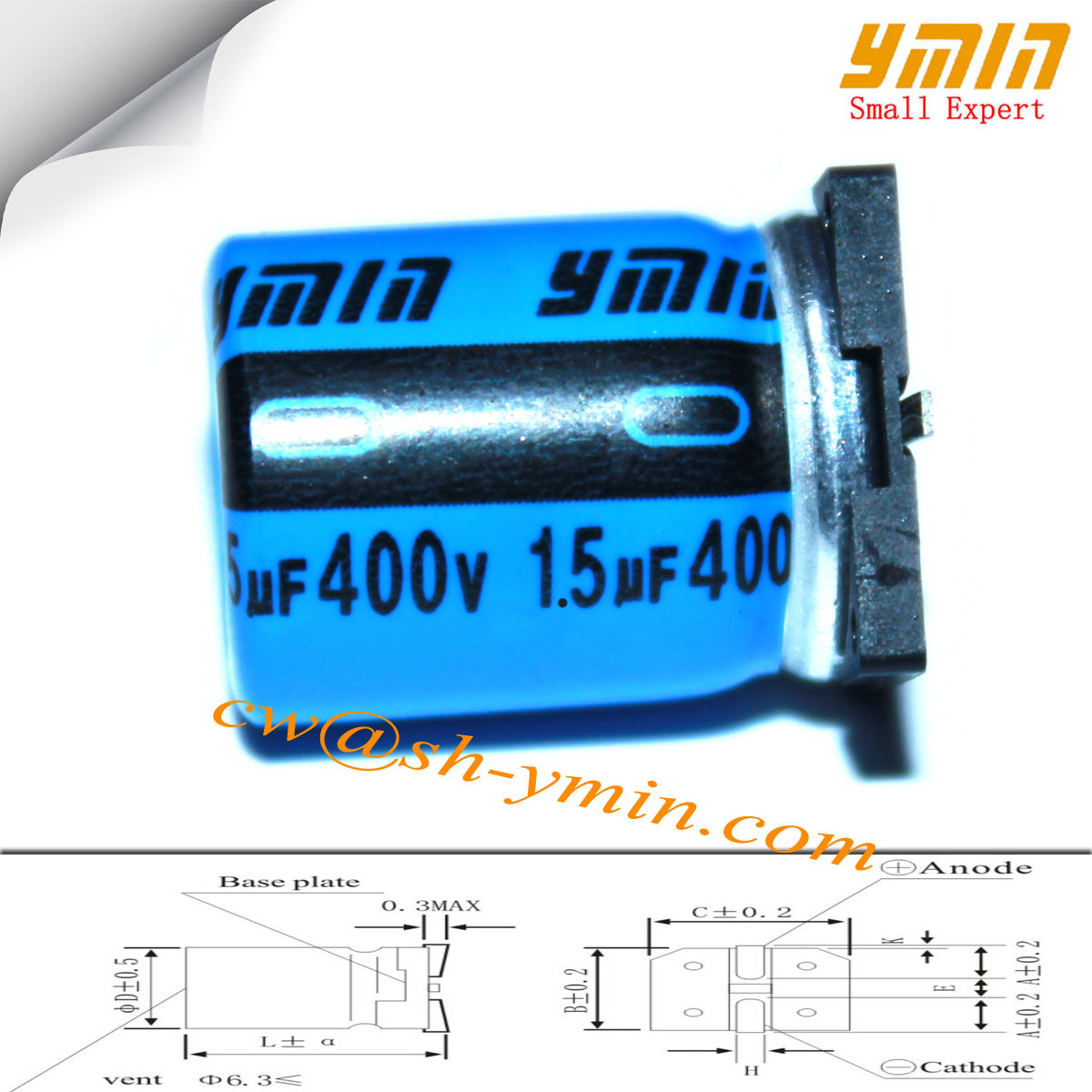 1.5uF 400V 6.3x10mm SMD Capacitors VKL Series 125°C 2,000 ~ 5,000 Hours SMD Aluminum Electrolytic Capacitor  RoHS