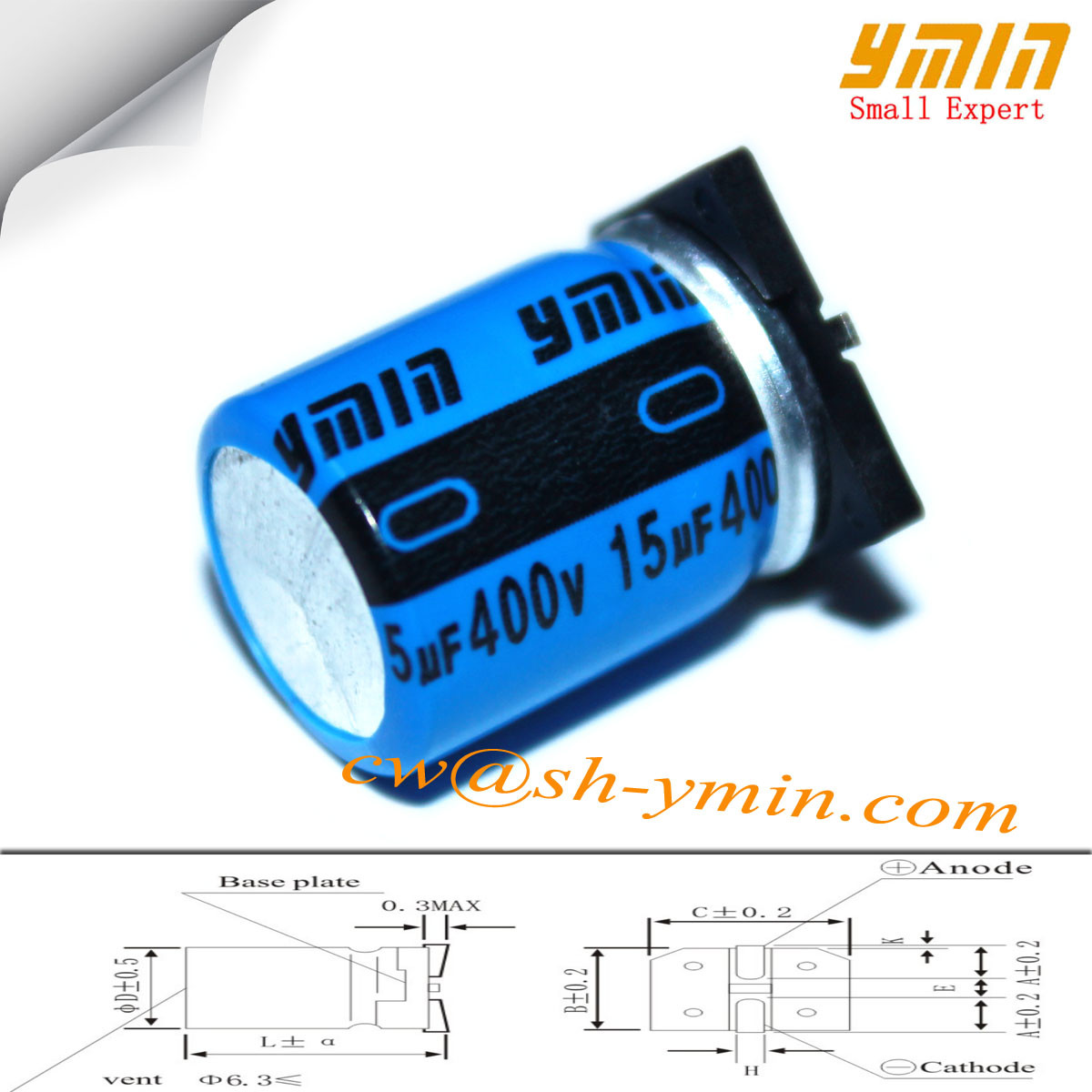 15uF 400V 12.5x16.5mm SMD Capacitors VKL Series 125°C 2,000 ~ 5,000 Hours SMD Aluminum Electrolytic Capacitor  RoHS