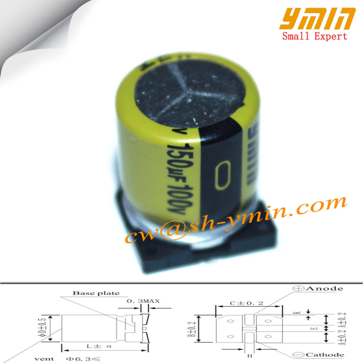 150uF 100V 12.5x14.5mm SMD Capacitors VKM Series 105°C 7,000 ~ 10,000 Hours SMD Aluminum Electrolytic Capacitor  RoHS