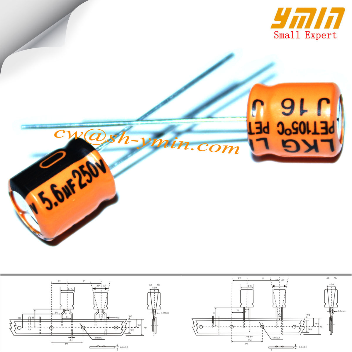 5.6uF 250V 8x9mm Capacitor LKG Series 105°C 8,000 ~ 12,000 Hours Radial Aluminum Electrolytic Capacitor RoHS Compliant