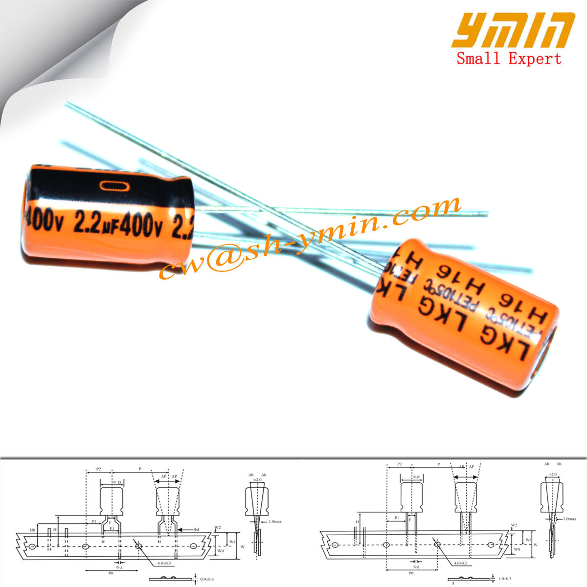 2.2uF 400V 6.3x9mm Capacitor LKG Series 105°C 8,000 ~ 12,000 Hours Radial Aluminum Electrolytic Capacitor RoHS Compliant