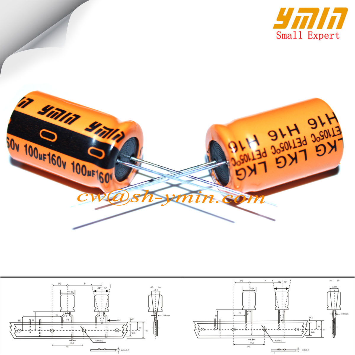 100uF 160V 12.5x20mm Capacitor LKG Series 105°C 8,000 ~ 12,000 Hours Radial Aluminum Electrolytic Capacitor RoHS